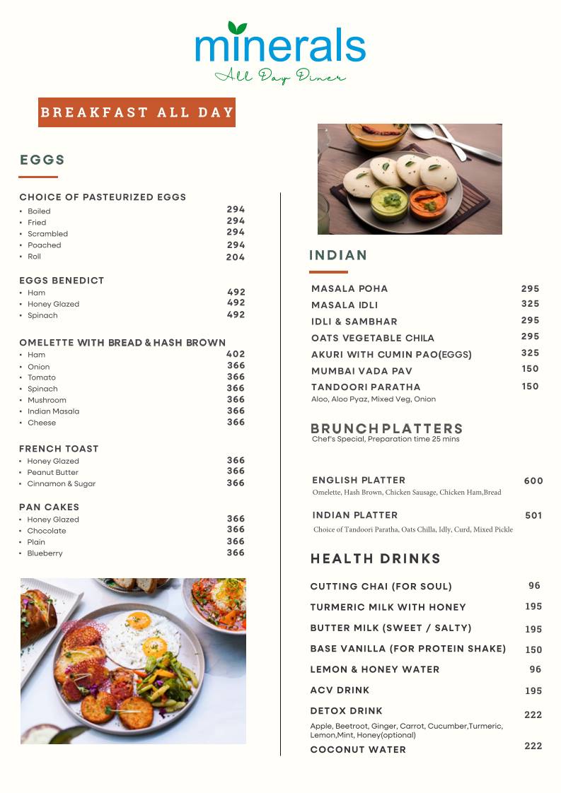 Menu at Minerals, Noida