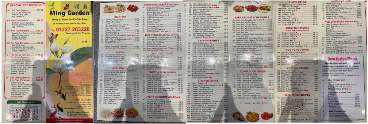 Menu at Ming Garden fast food, Herne Bay