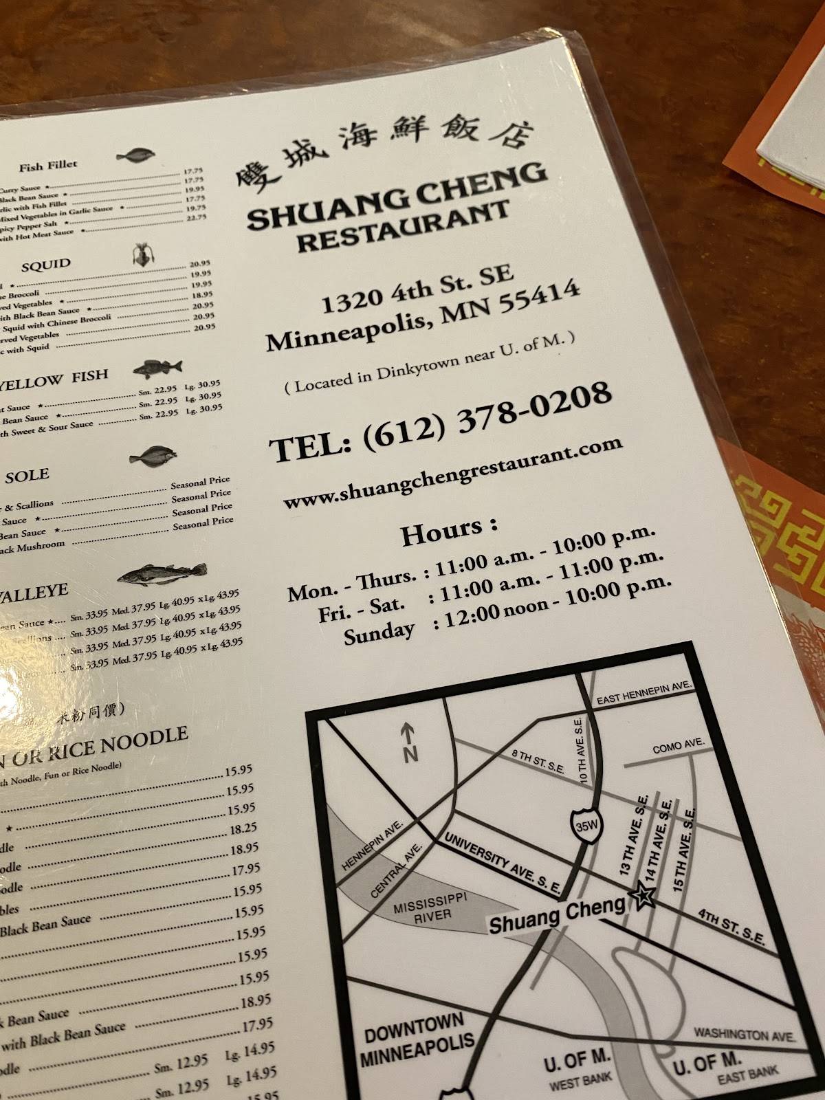 Menu at Shuang Cheng restaurant, Minneapolis