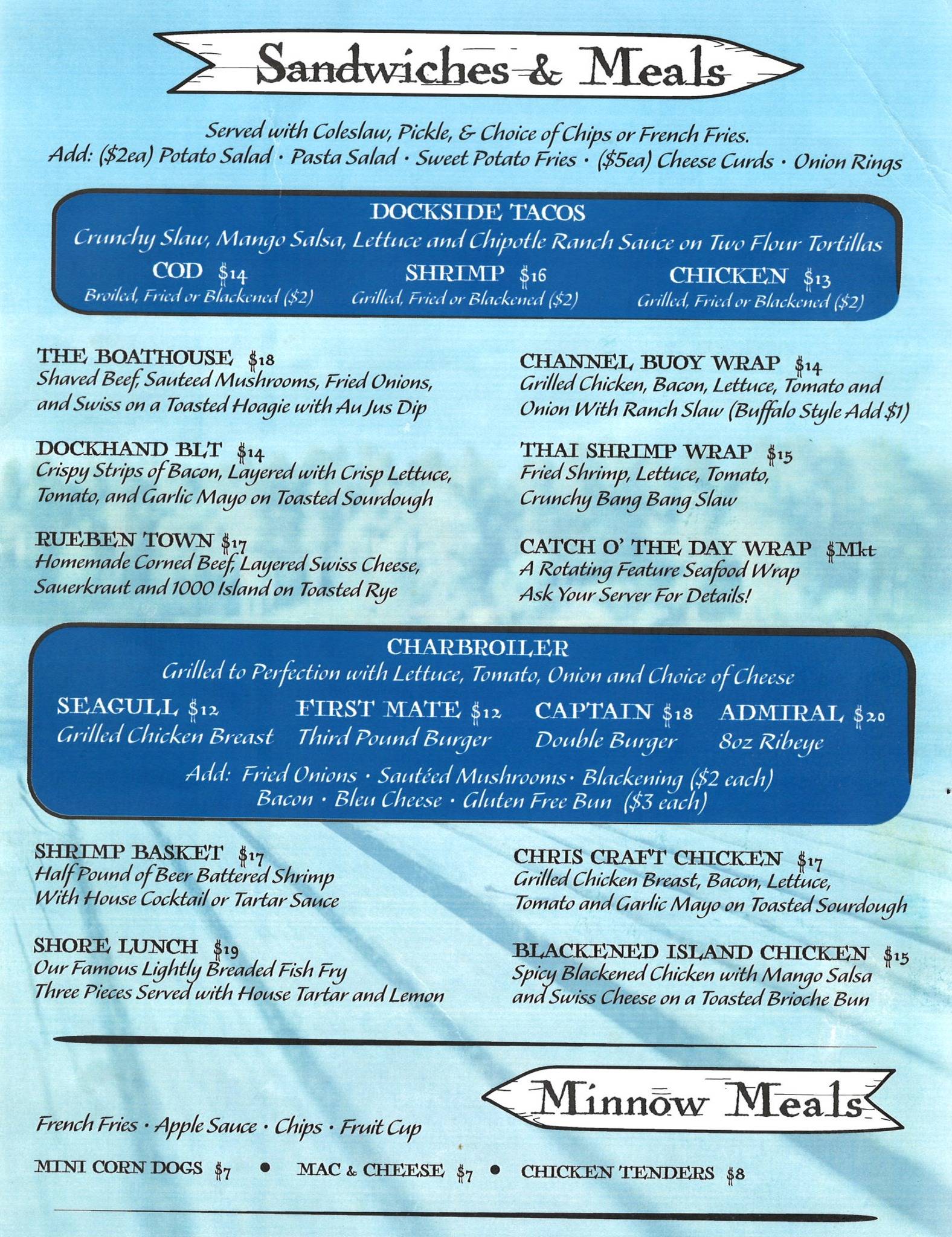 Menu at The Boathouse steakhouse, Minocqua