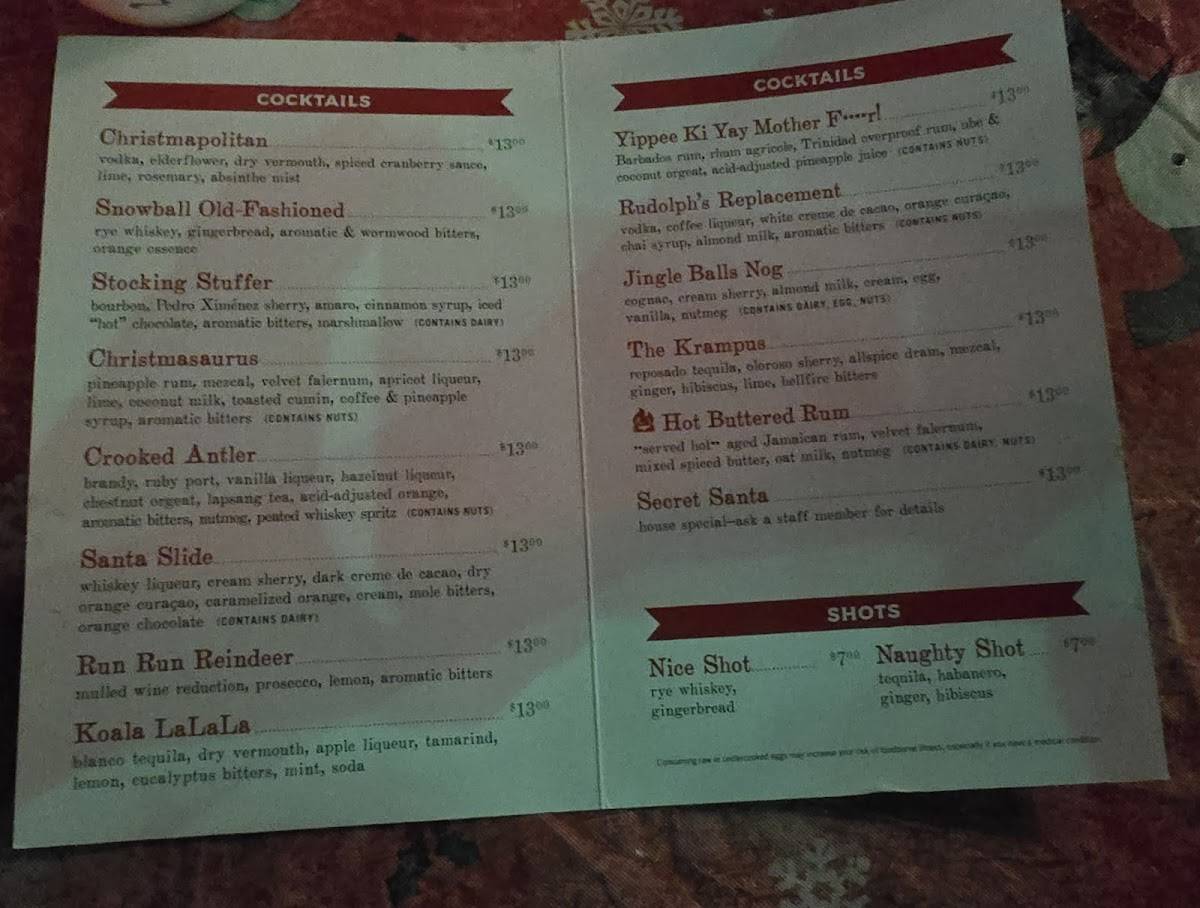 Menu at Miracle on 7th restaurant, Pittsburgh