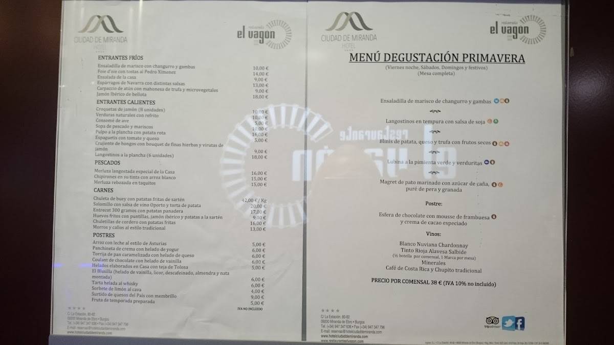 Carta de Restaurante " El Vagón ", Miranda de Ebro