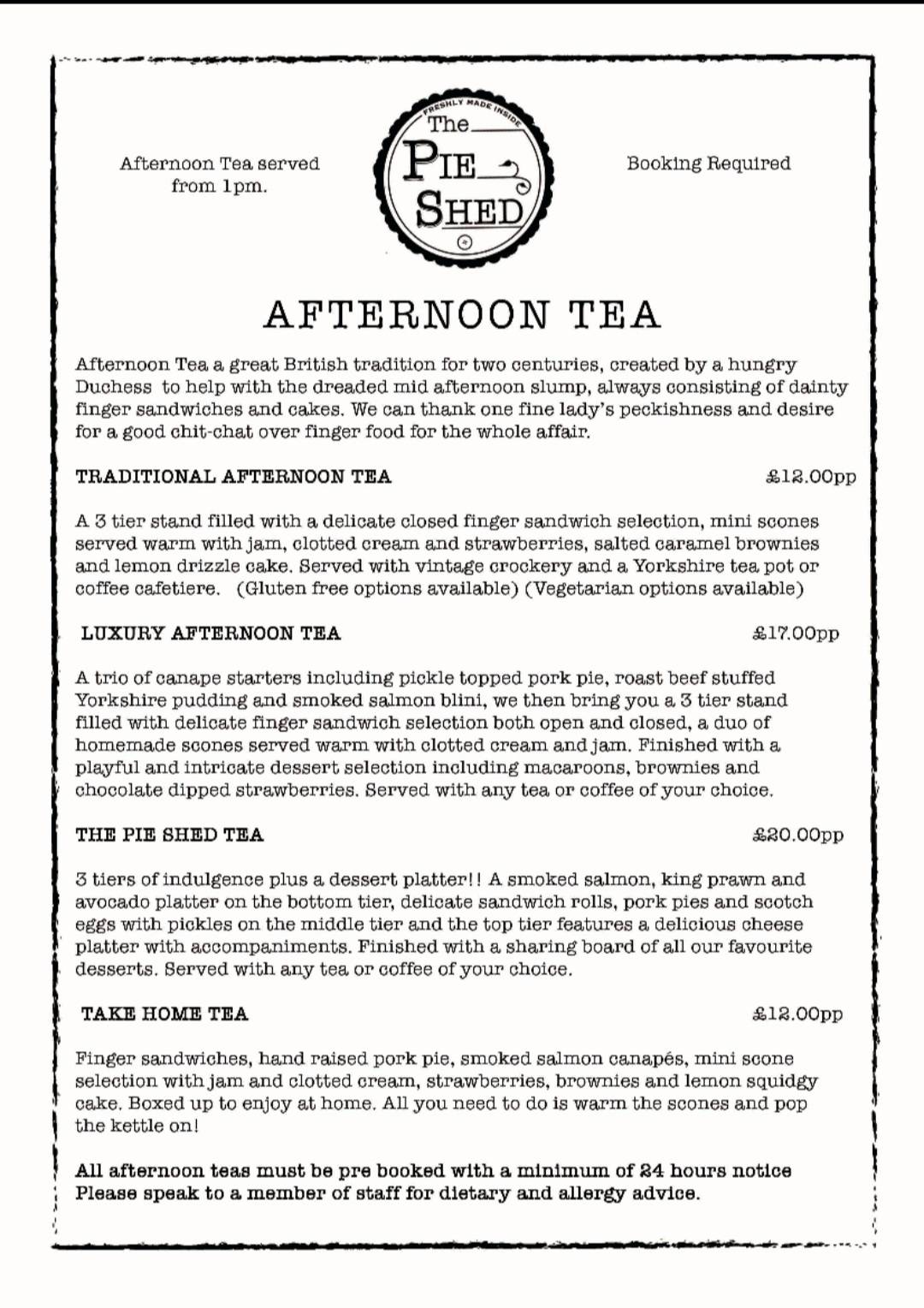 Menu at The Pie Shed Mirfield cafe, Mirfield