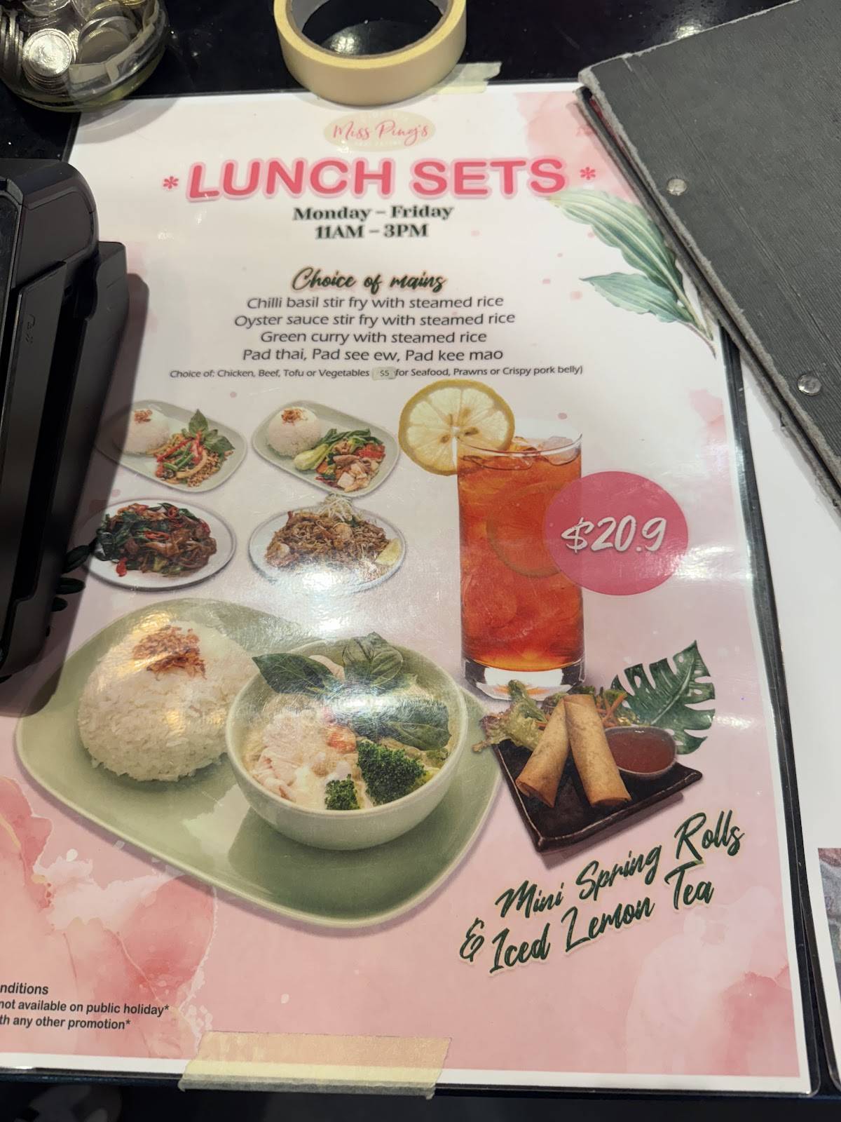 Menu at Miss Ping's restaurant, Docklands
