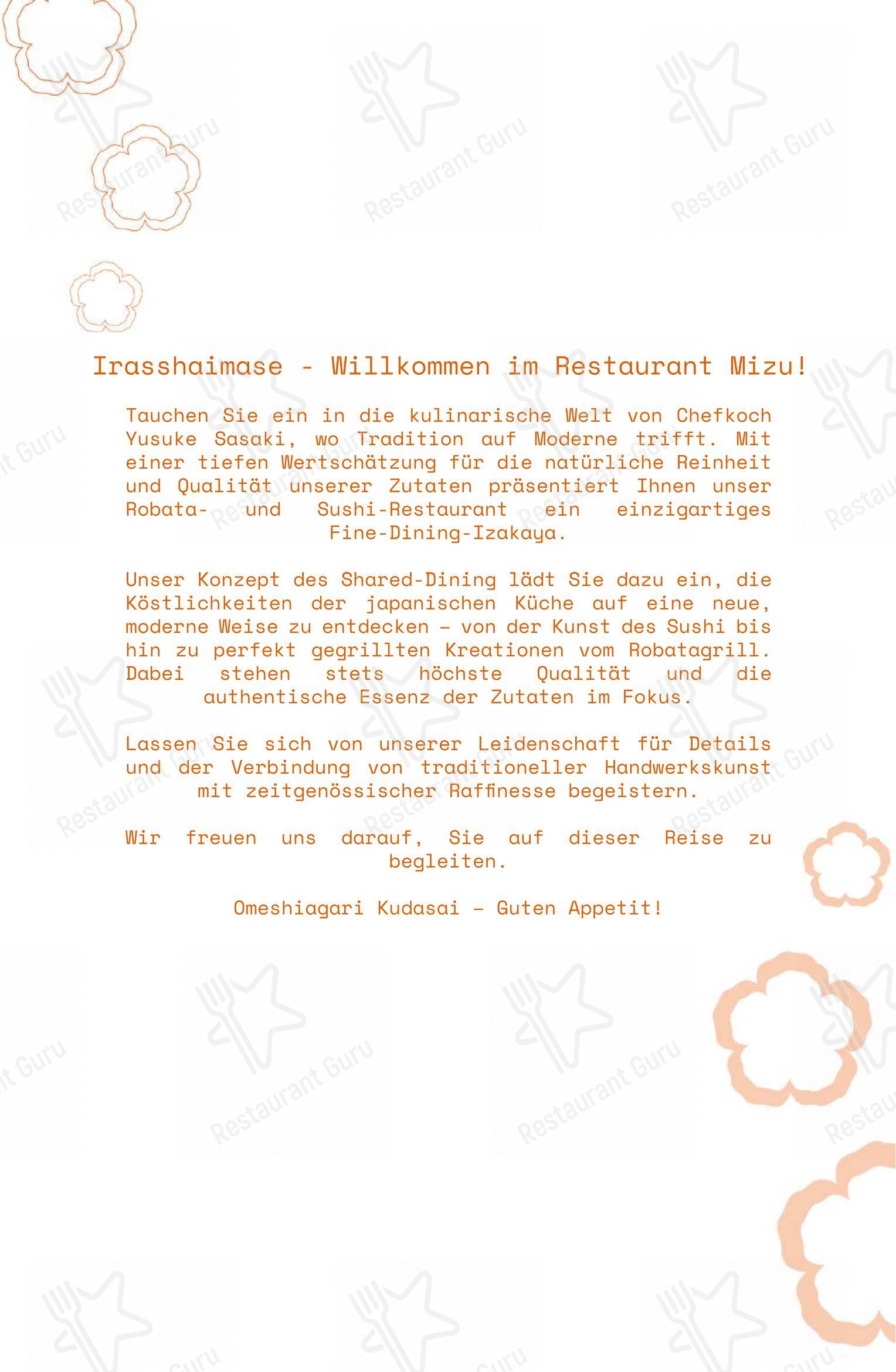 Speisekarte von Mizu - Japanese Grill restaurant, Vaduz