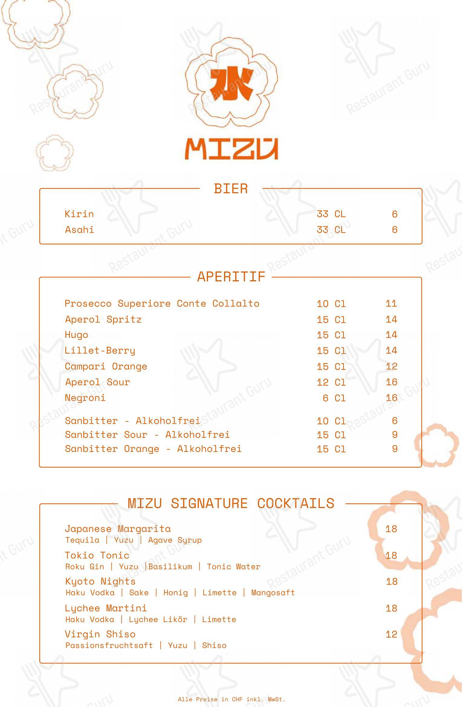 Menu at Mizu - Japanese Grill restaurant, Vaduz