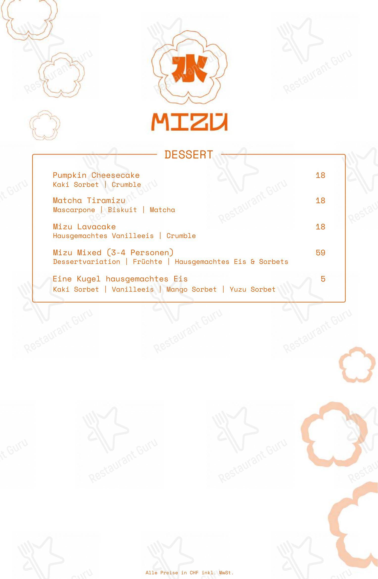 Menu at Mizu - Japanese Grill restaurant, Vaduz