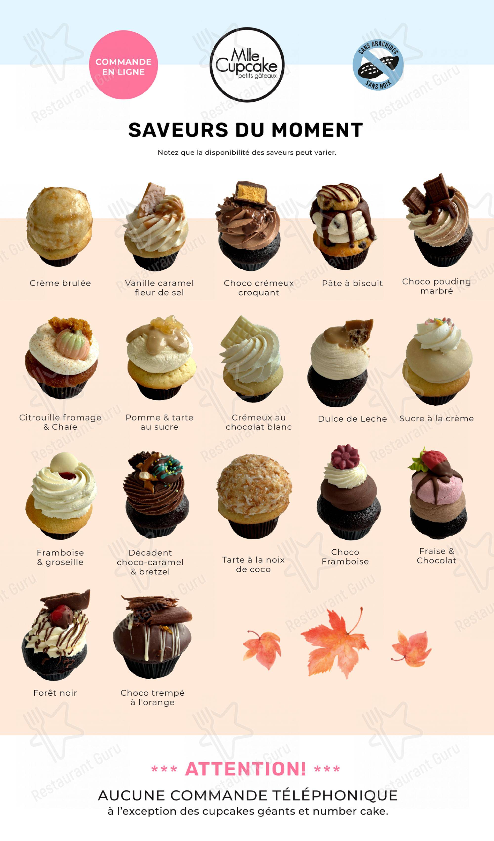 Menu au Mlle Cupcake petits gâteaux desserts, Québec, Rue de Bergerville