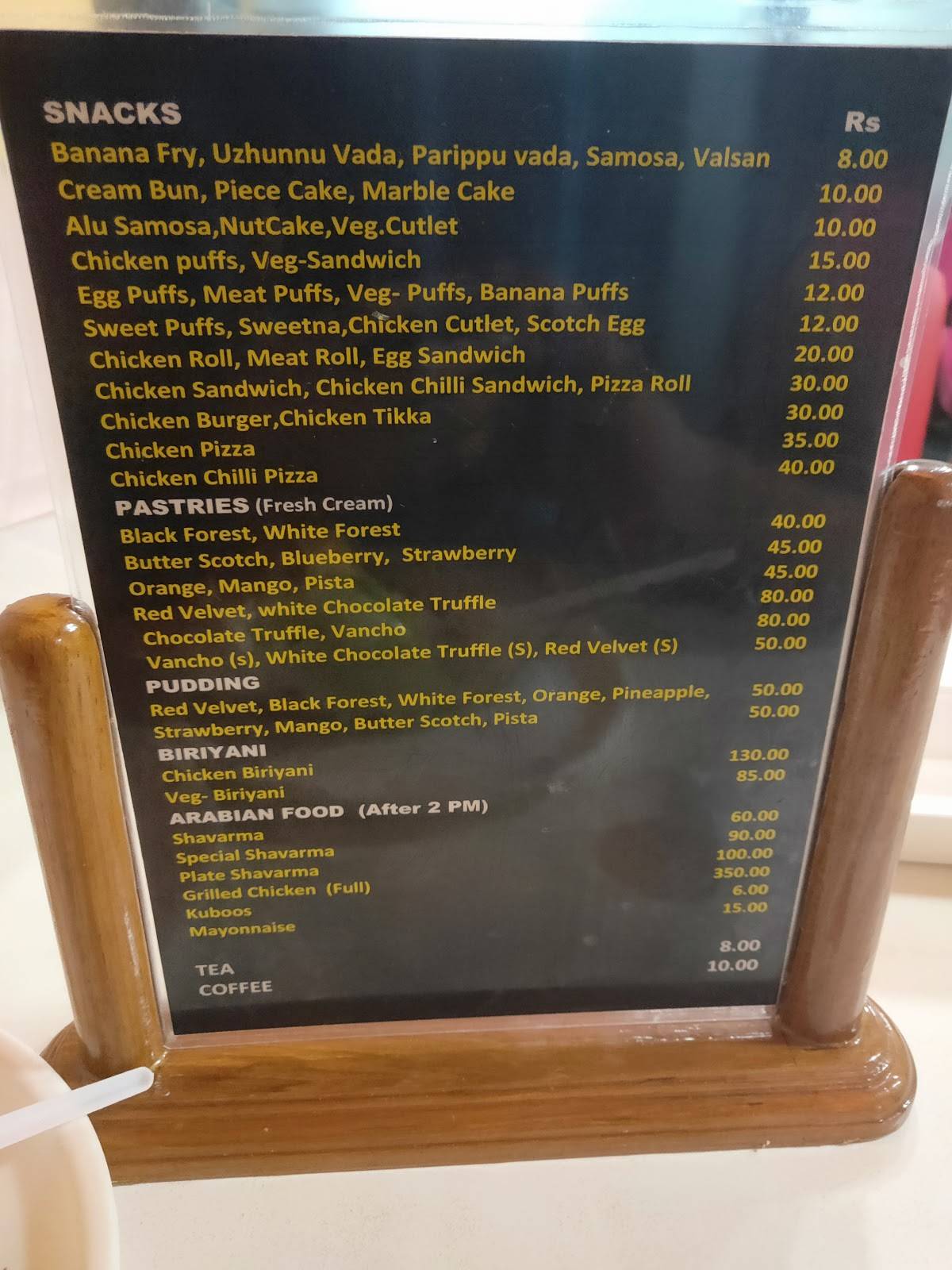 Menu at Modern Bakery, Attingal
