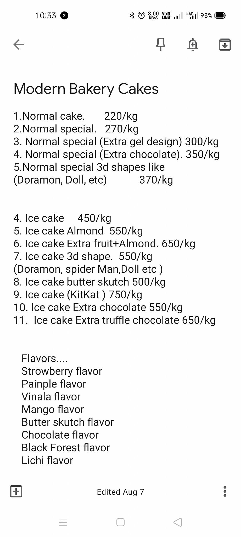 Menu at Modern bakery Alipur, India