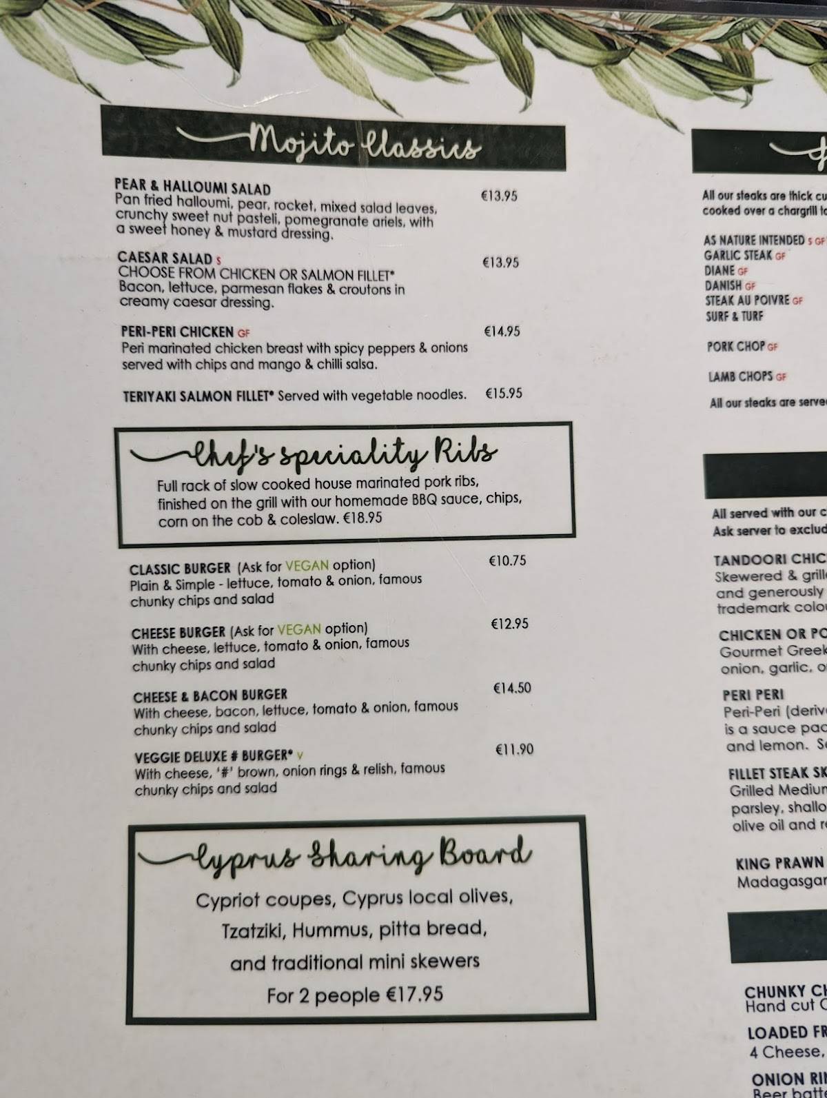 Menu at Mojito Bar & Grill, Protaras, 18 Aphrodite street Pernera Protaras