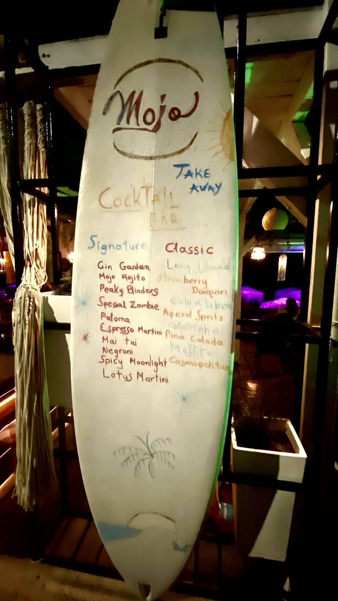 Menu at Mojo Beach Bar, Petra
