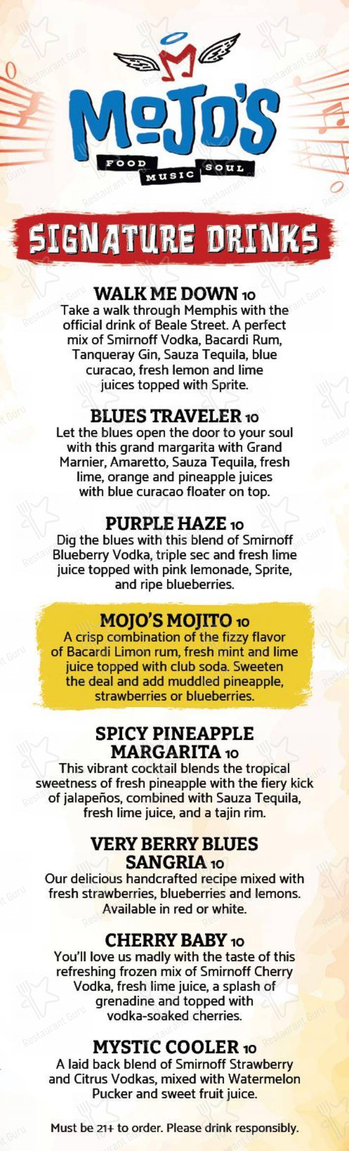 Menu at Mojo's-Food. Music. Soul. (Ocala Location) restaurant, Ocala ...