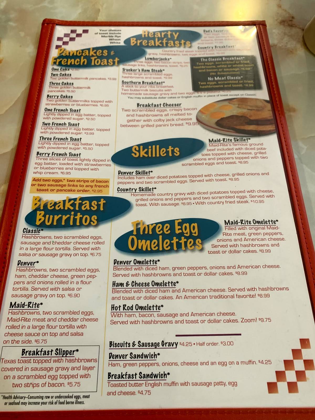 Menu at Maid-Rite restaurant, Moline, 16th St