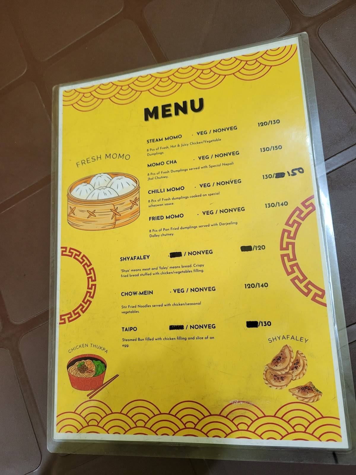 Menu at Momo Cha, Kolkata