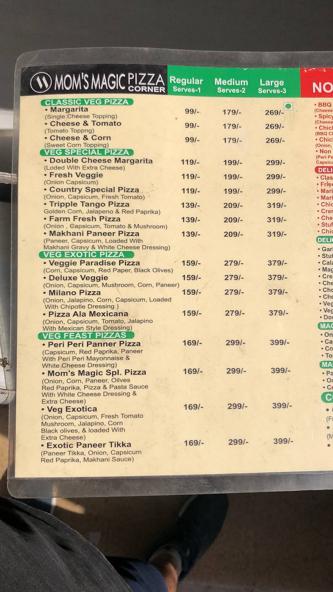 Menu at Moms Magic Pizza Corner, Noida