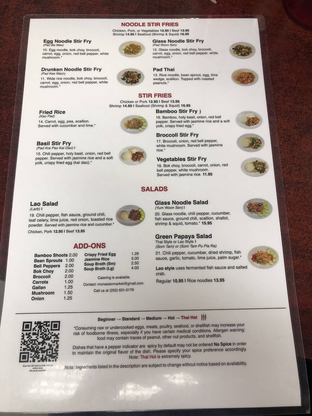 Menu at Mon Asian Market: Restaurant & Grocery, New Bern