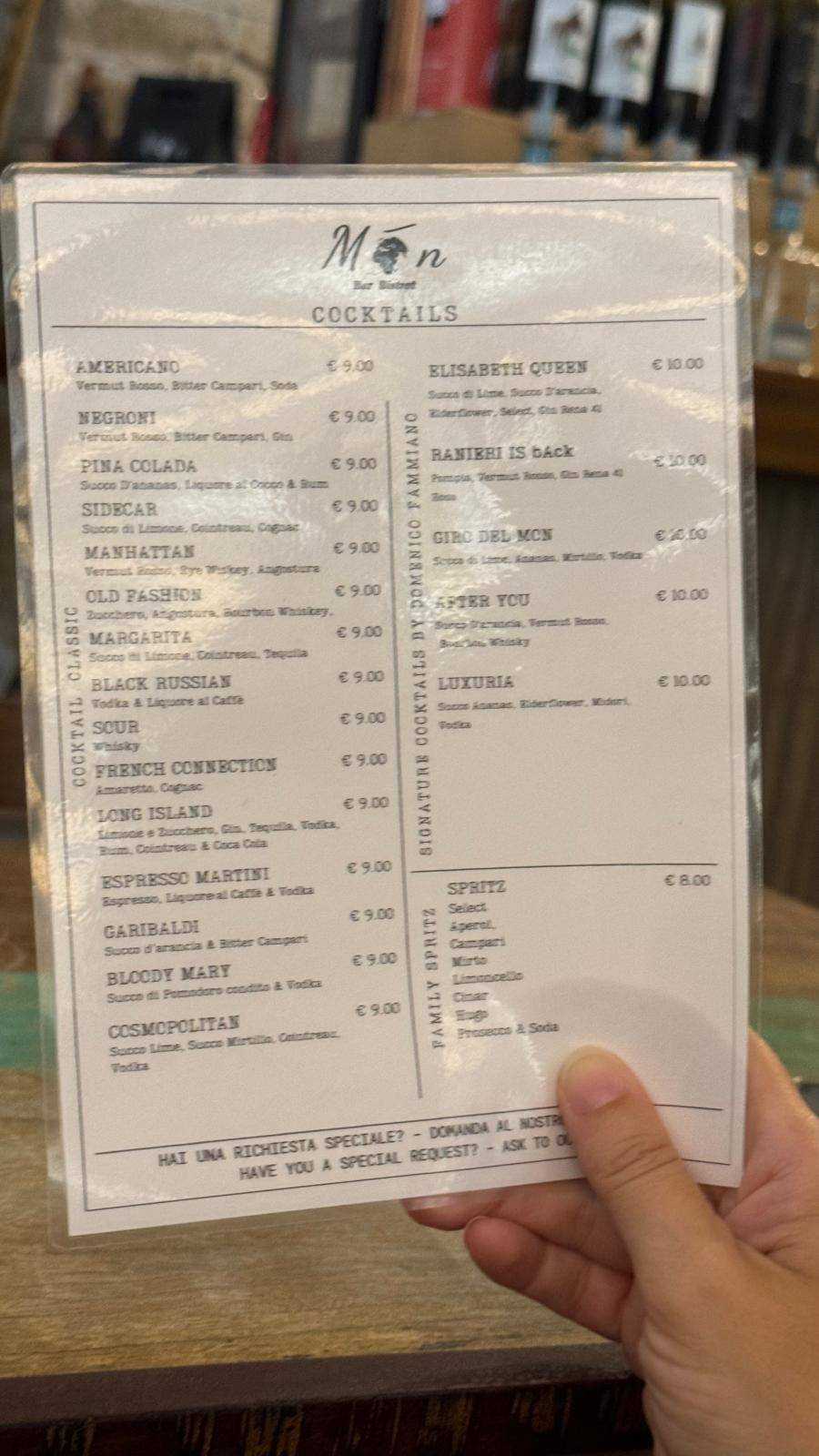 Menu at Món Bar Bistrot, Alghero