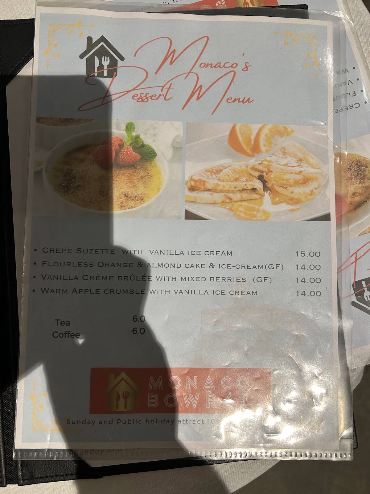 Menu at Monaco Bowral Restaurant, Bowral