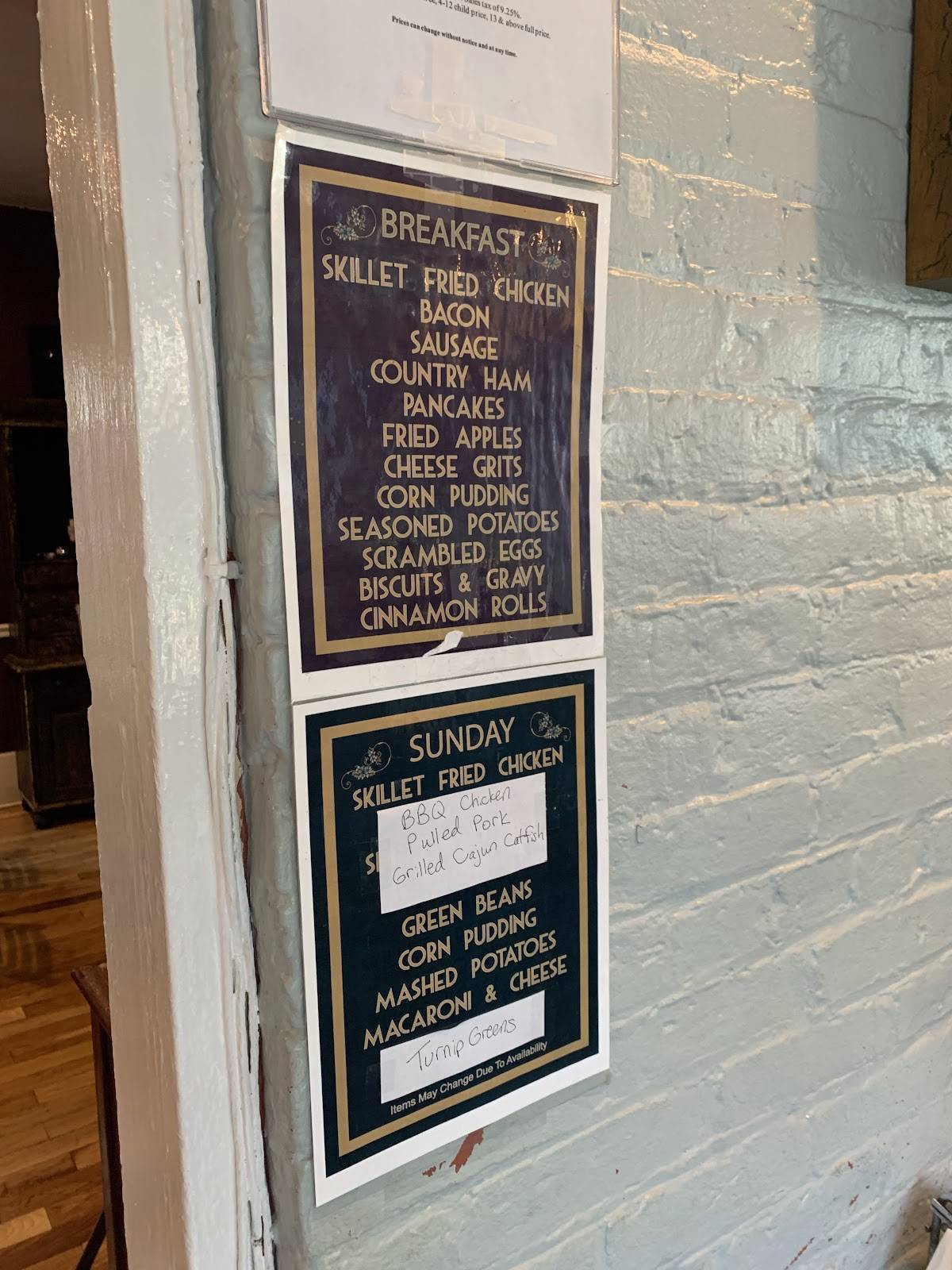 Menu at Monell's restaurant, Nashville, 6th Ave N