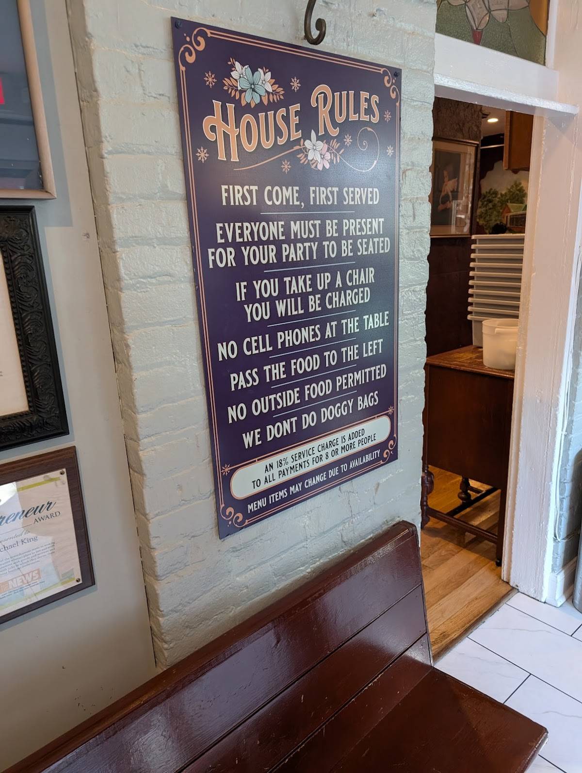 Menu at Monell's restaurant, Nashville, 6th Ave N