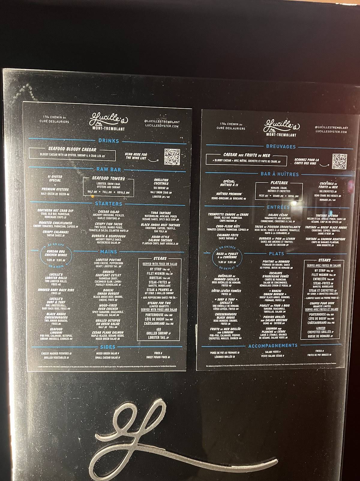 Menu au Lucille's Mont-Tremblant restaurant, Mont-Tremblant