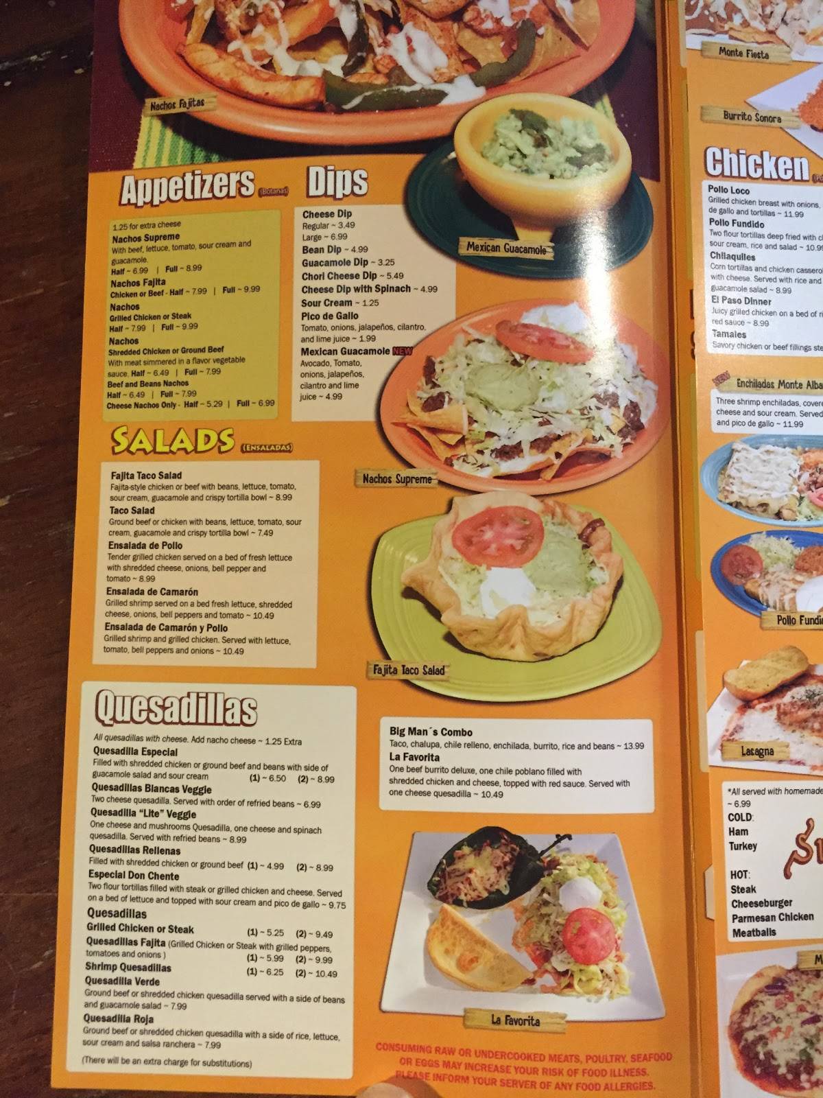 Menu at Monte Alban Mexican Restaurant, Andrews