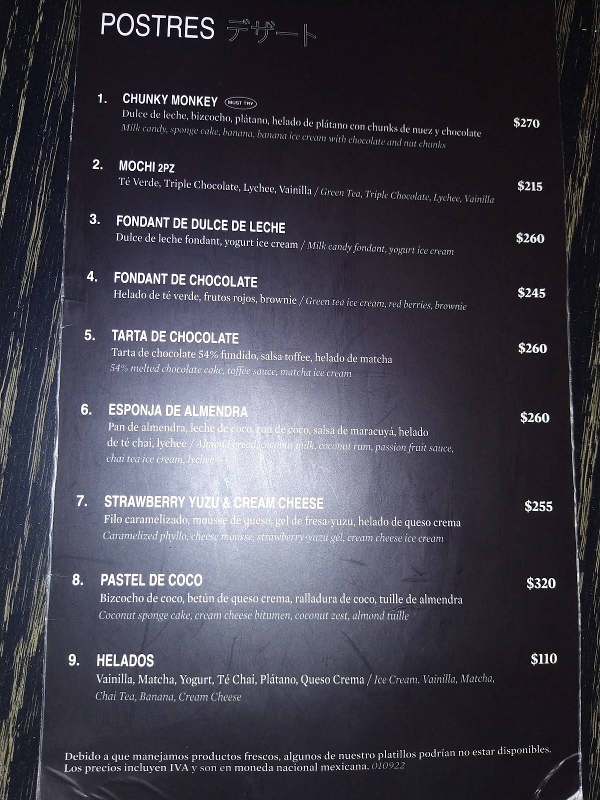Carta del restaurante Señor Tanaka - Monterrey, Monterrey