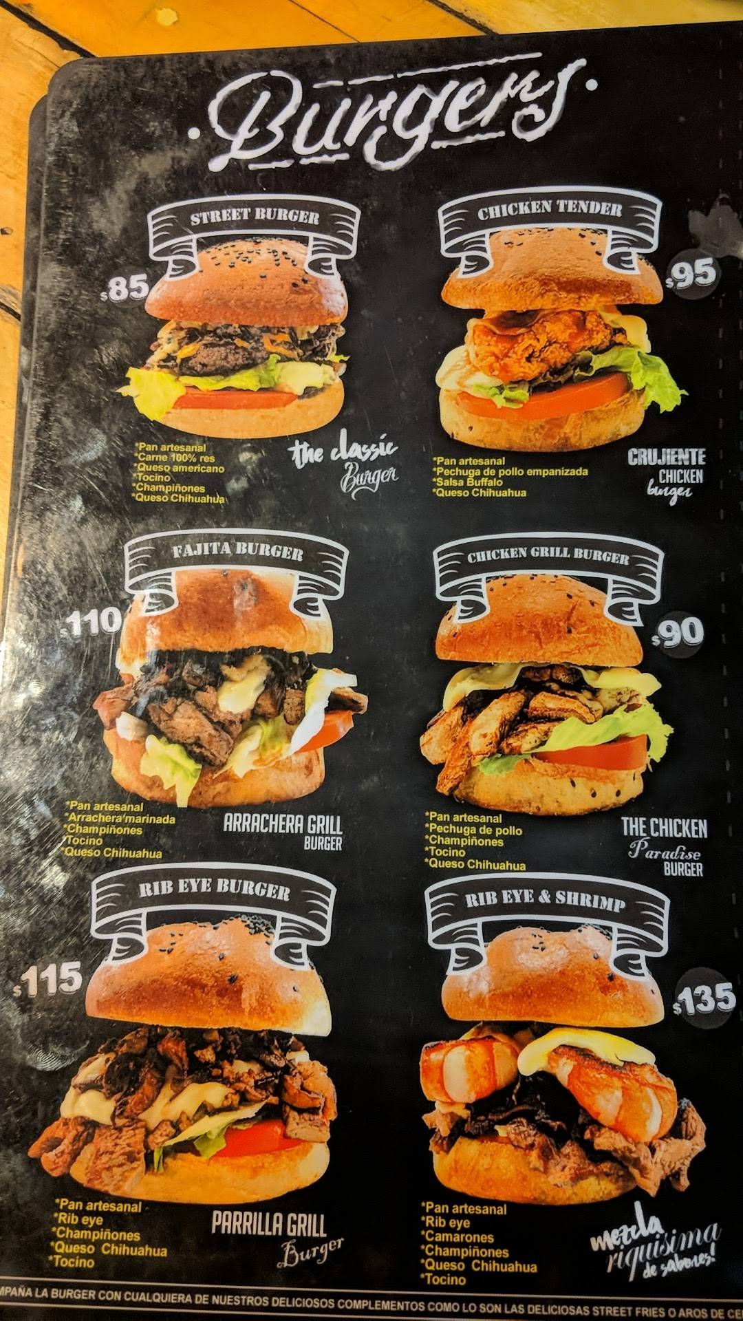 Carta del restaurante Street Burger, Monterrey, Anillo Periférico 1302
