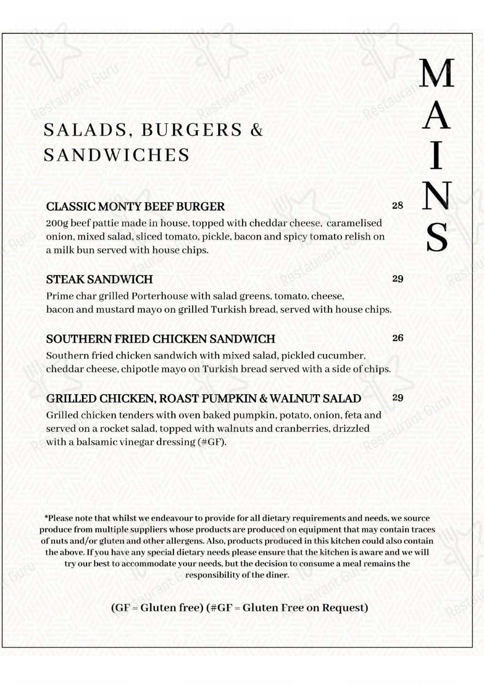 Menu at Montmorency RSL restaurant, Montmorency