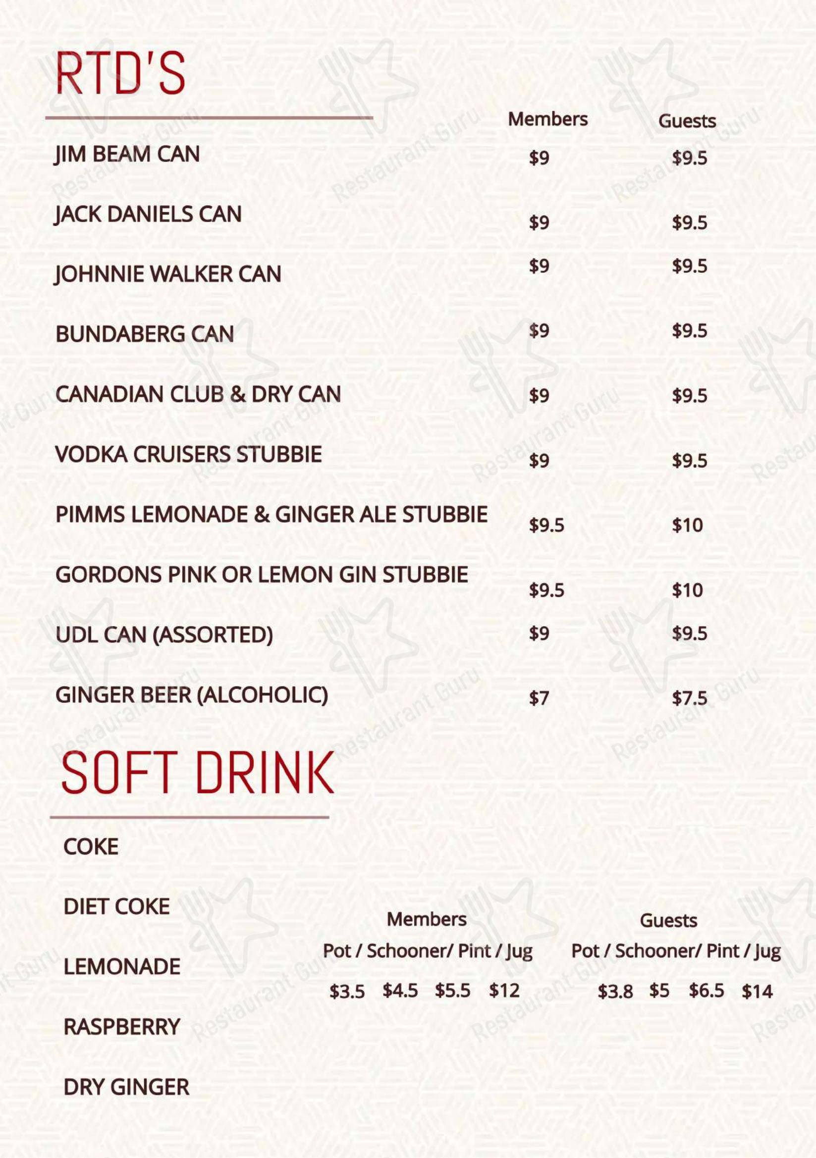 Menu at Montmorency RSL restaurant, Montmorency