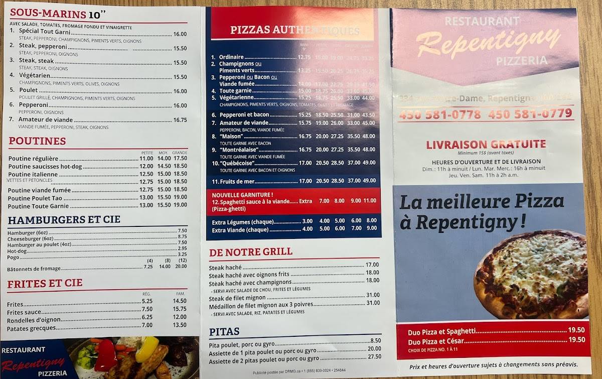 Menu au Restaurant Repentigny Pizzeria, Repentigny, 334 Rue Notre-Dame