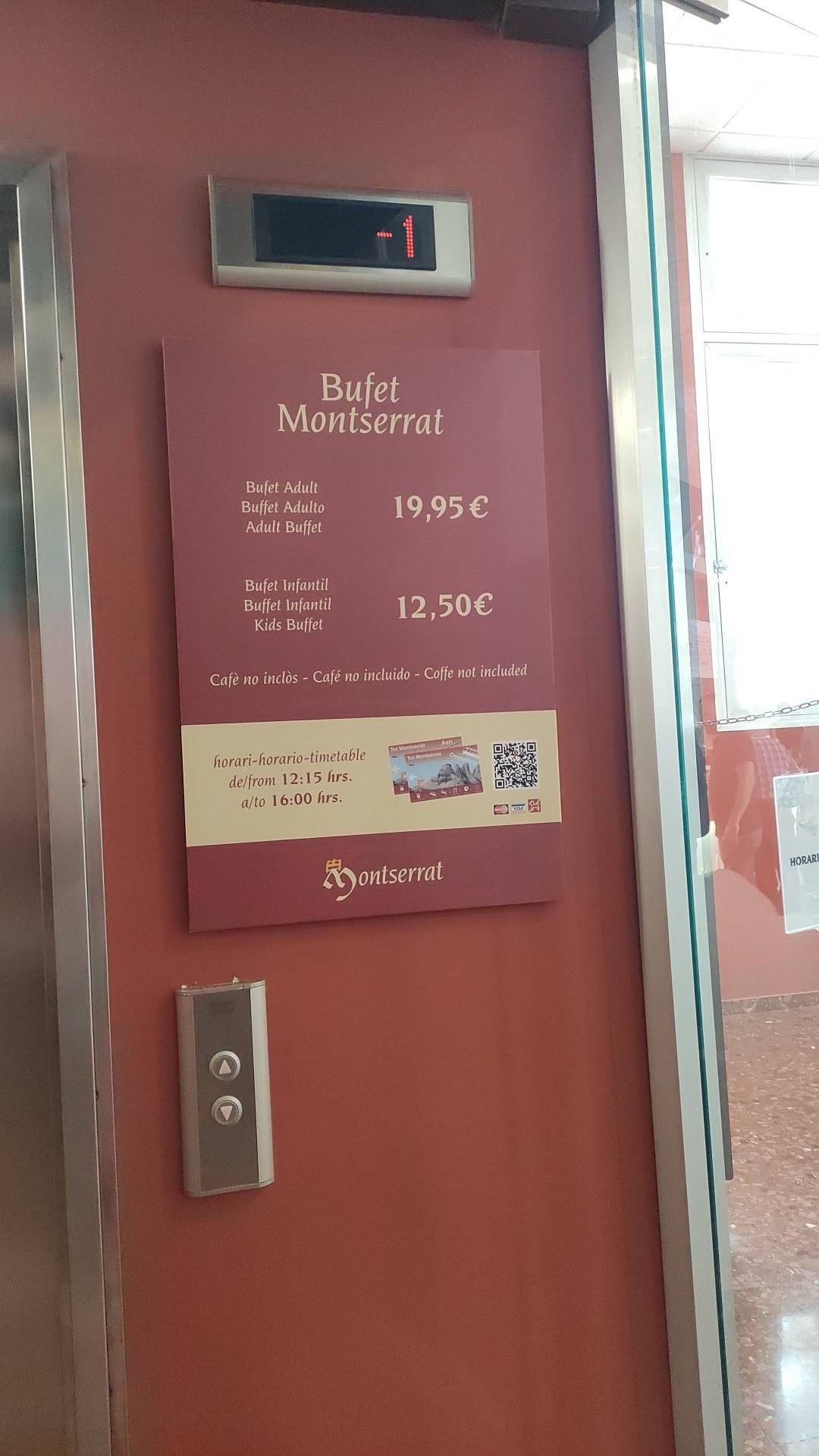 Menu at Montserrat Buffet restaurant, Monestir de Montserrat