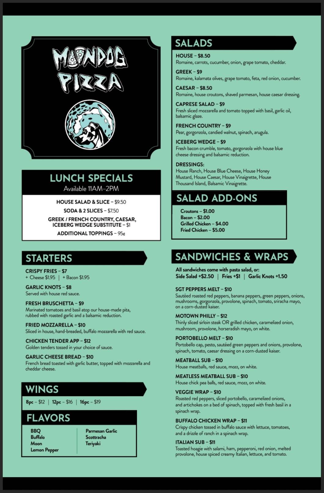 Menu at Moondog Pizza pub & bar, Morganton, 304 S Sterling St