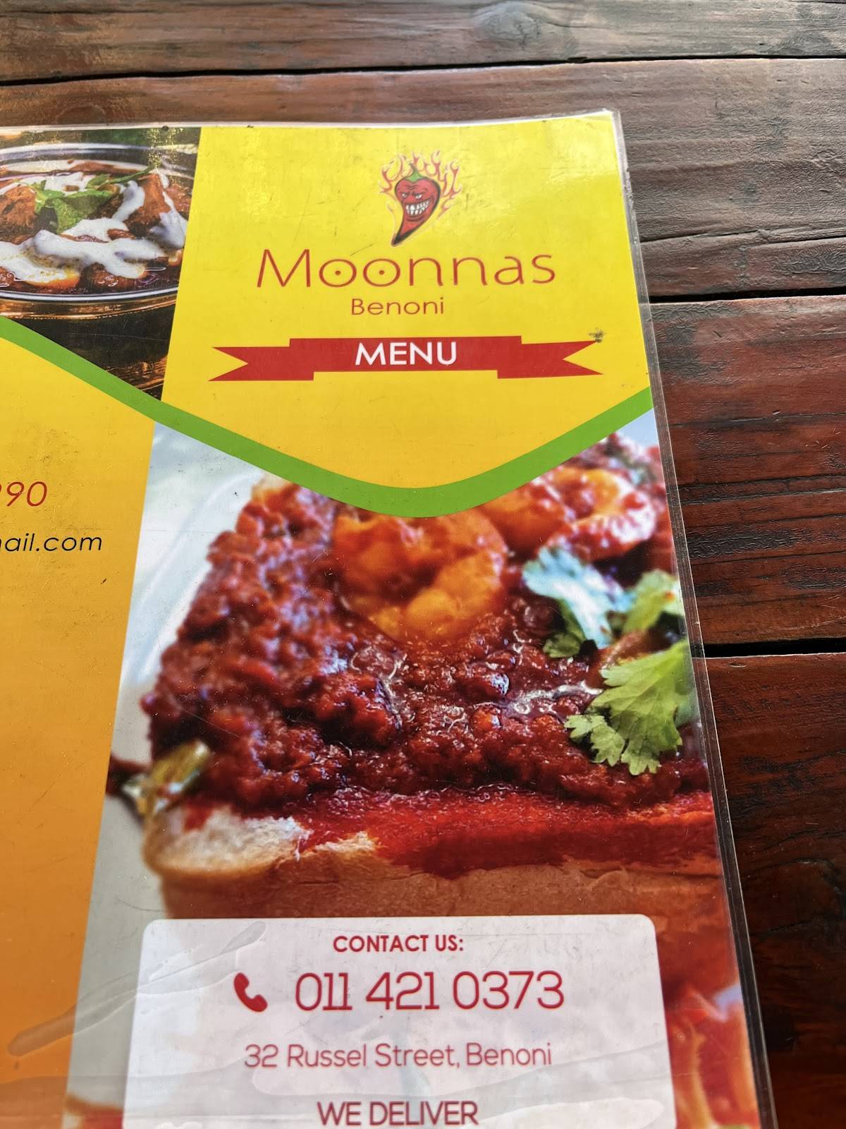 Menu at Moonnas House Of Curries restaurant, Benoni