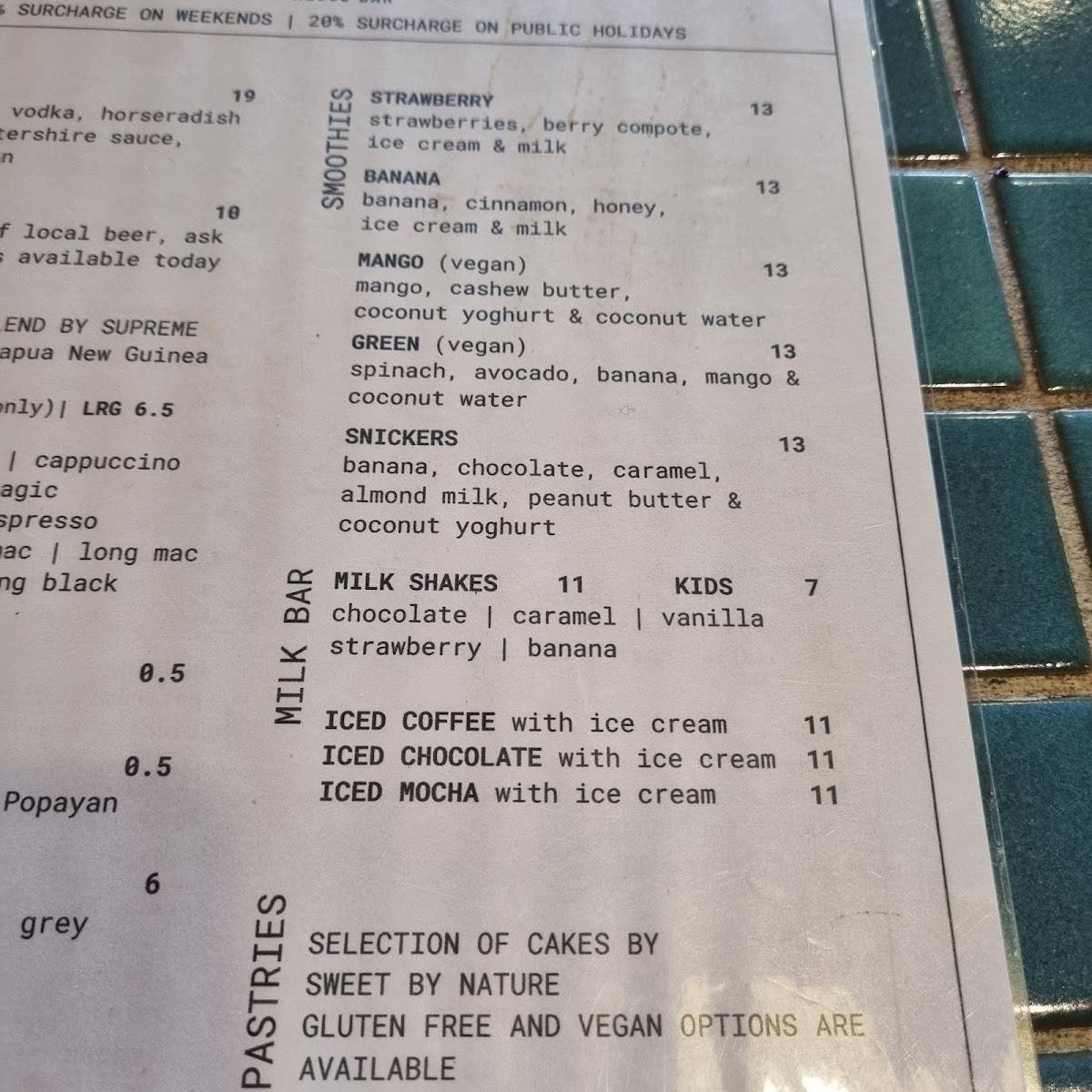 Menu at Moons Licensed Espresso Bar, Lorne