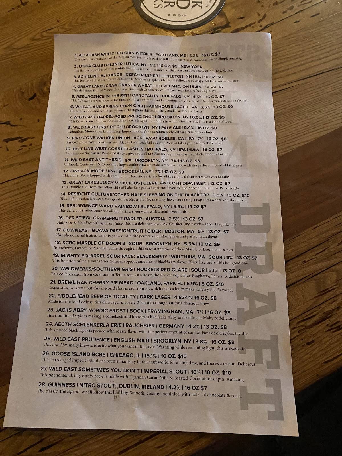 Menu at Moor Room pub & bar, Buffalo