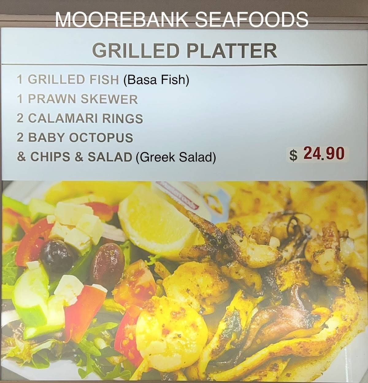 Menu at Moorebank Seafoods restaurant, Moorebank