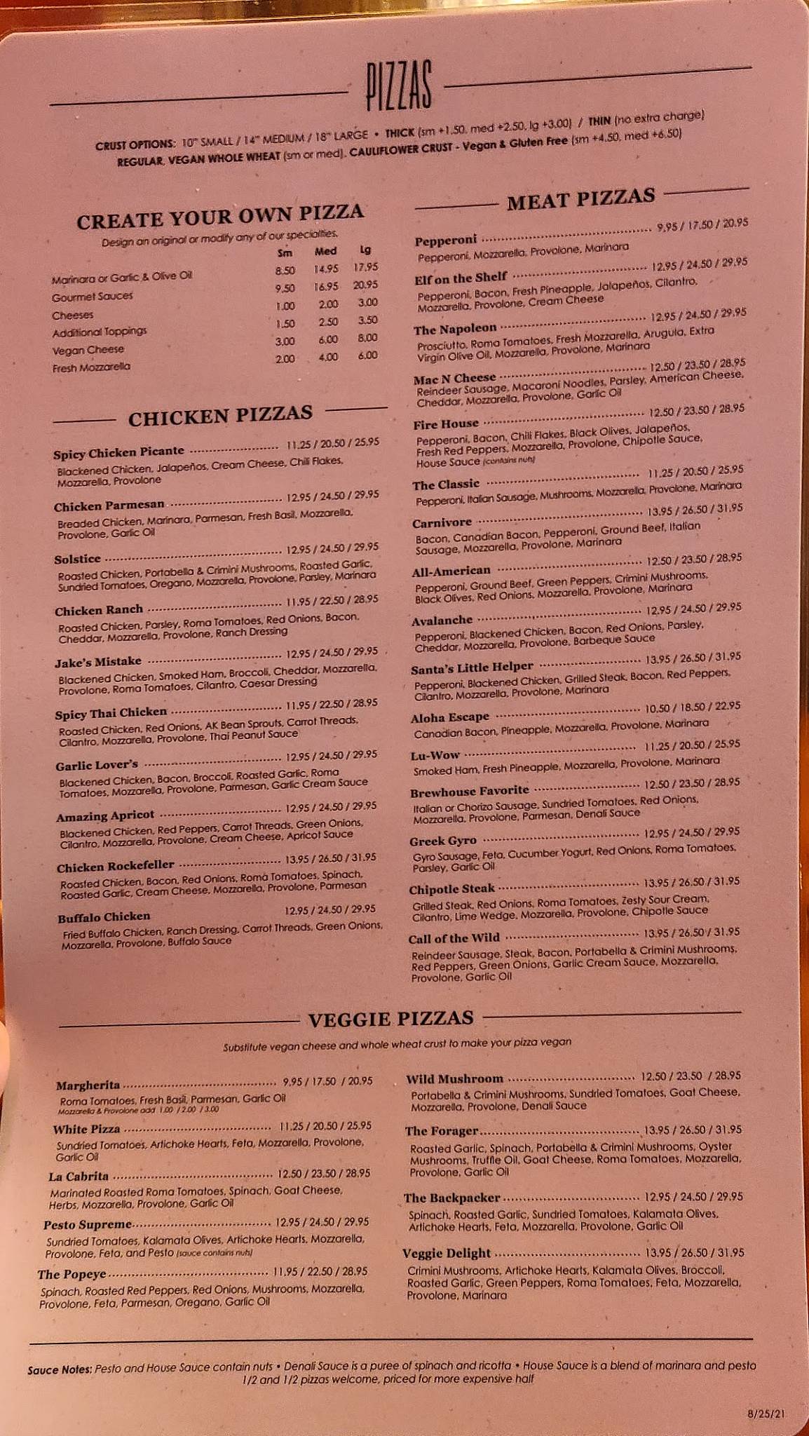 Menu at Moose's Tooth Pub & Pizzeria, Anchorage