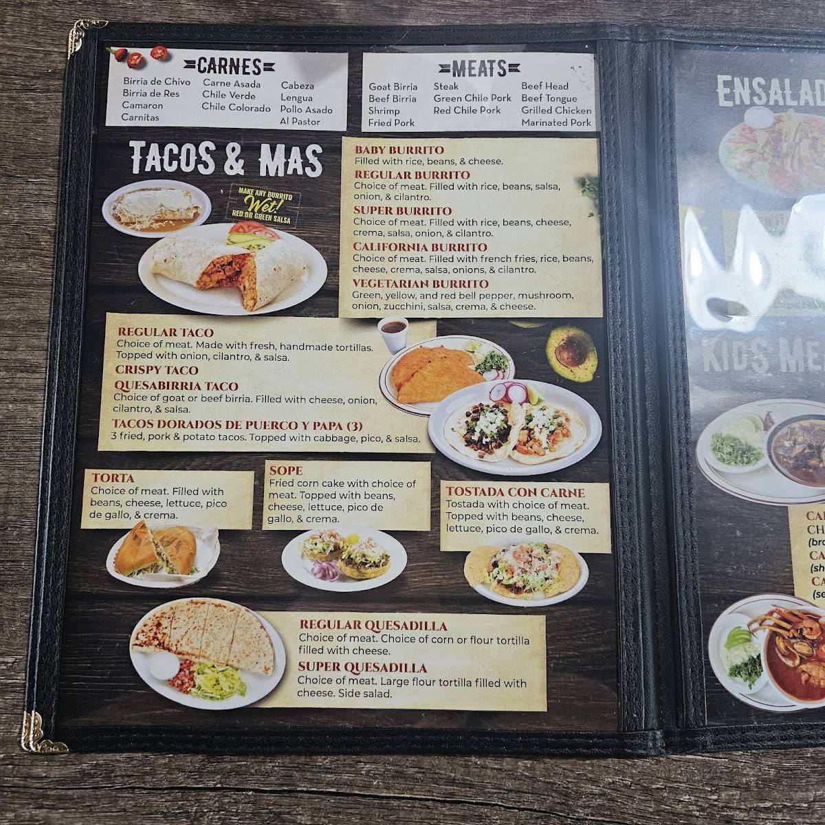 Carta del restaurante Morena’s Taqueria, Ceres