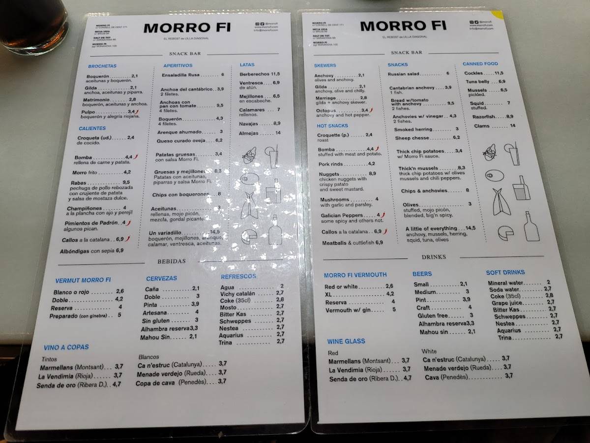 Menu at Morro Fi pub & bar, Barcelona, Av. Diagonal