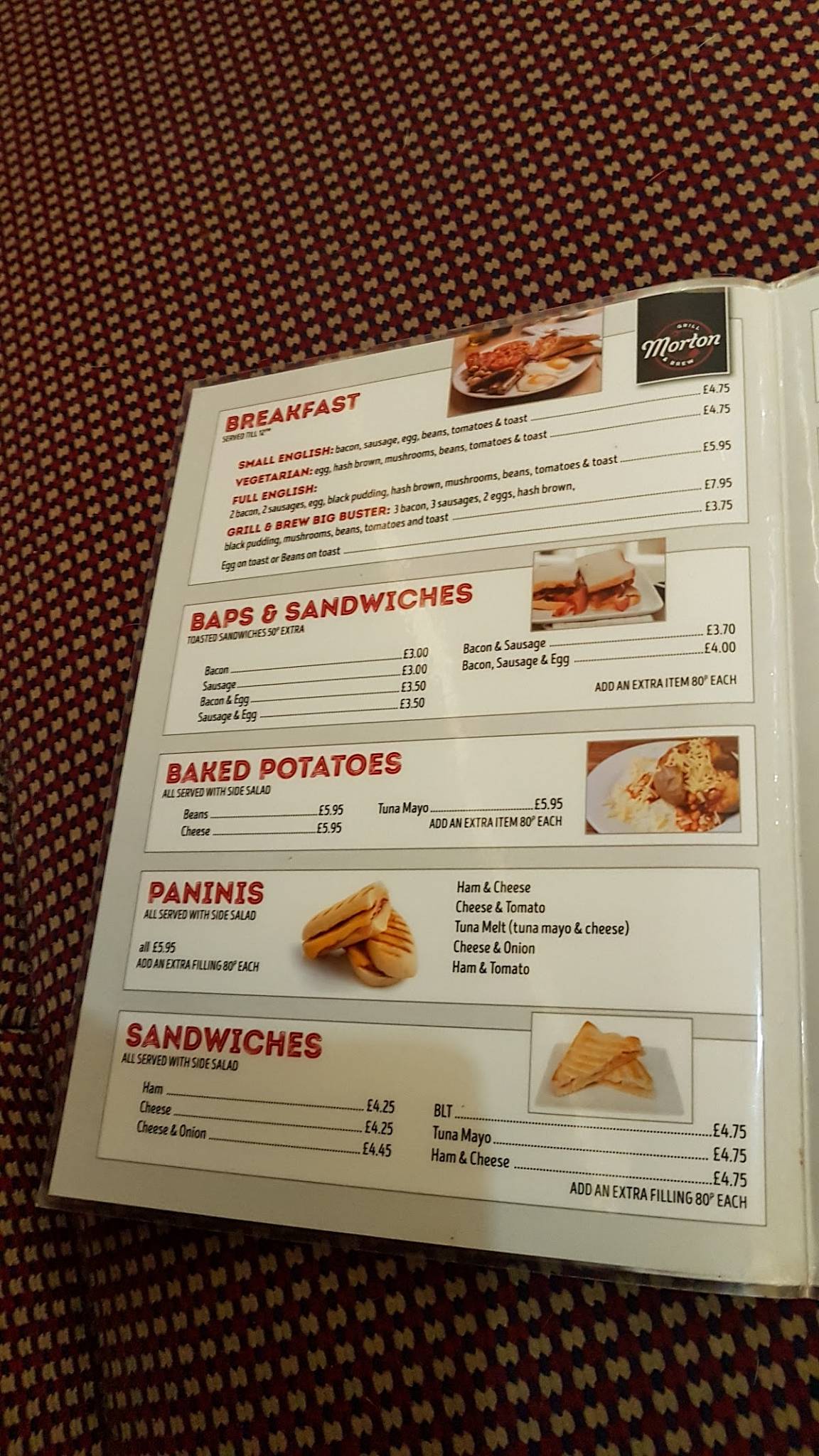 Menu at Morton Arms pub & bar, Abergele, Sandbank Rd