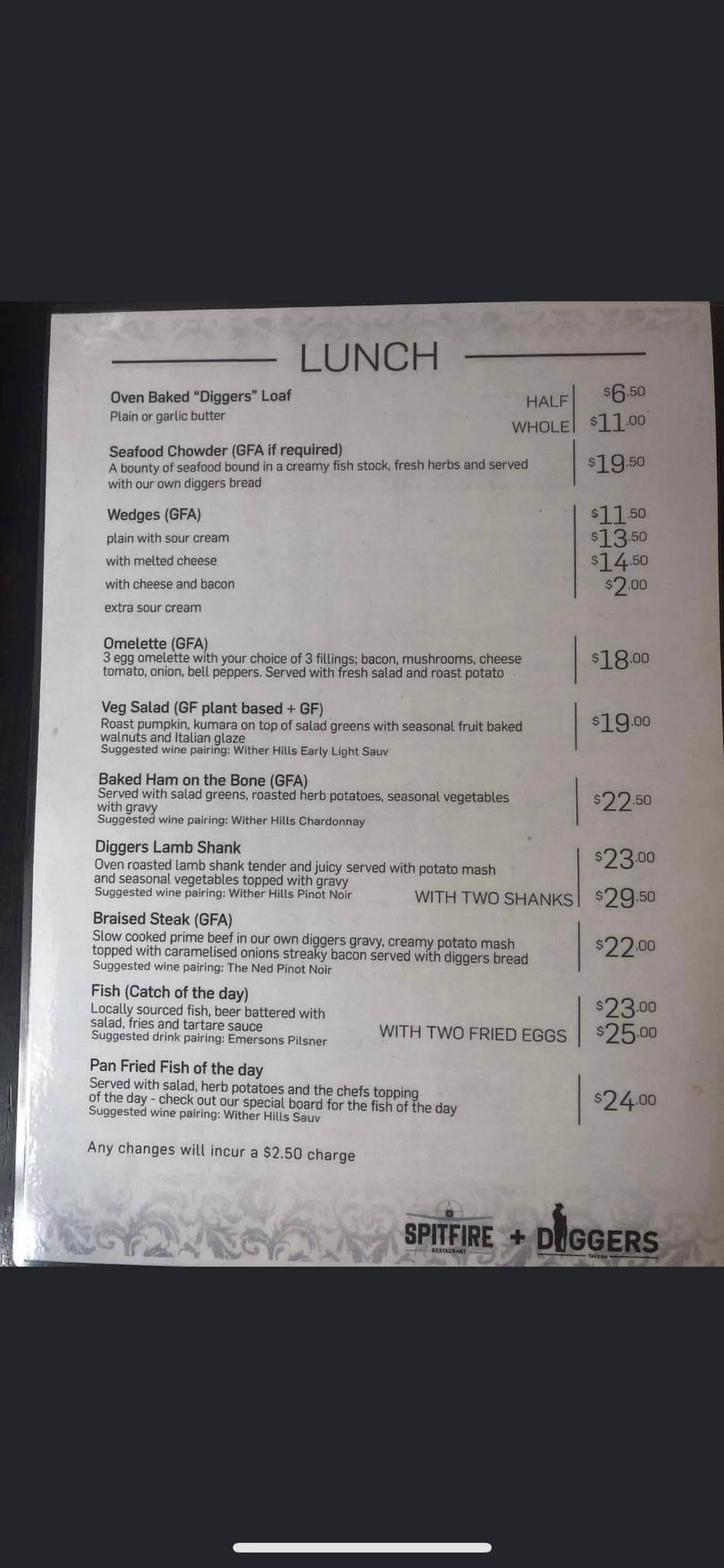 Menu at Mosgiel Memorial RSA Club, Spitfire Restaurant and Diggers ...