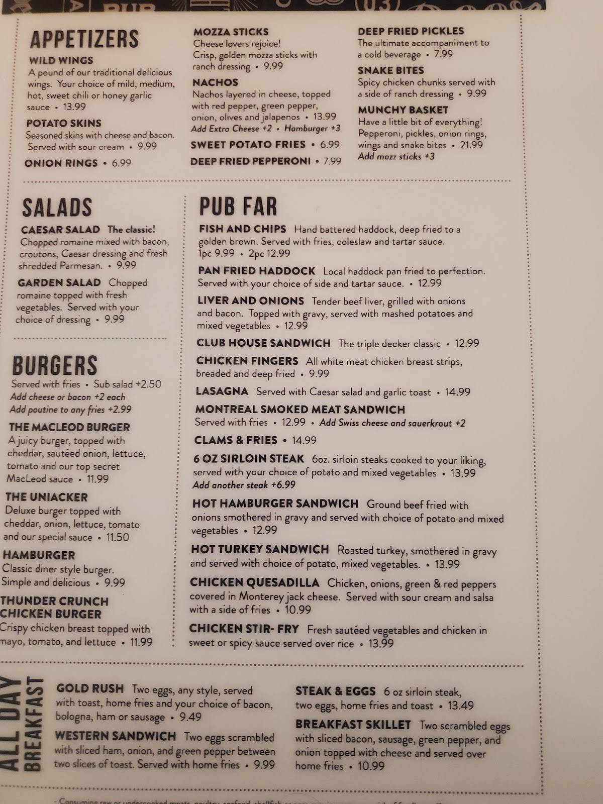 Menu At Big E S Pub Grill Mount Uniacke