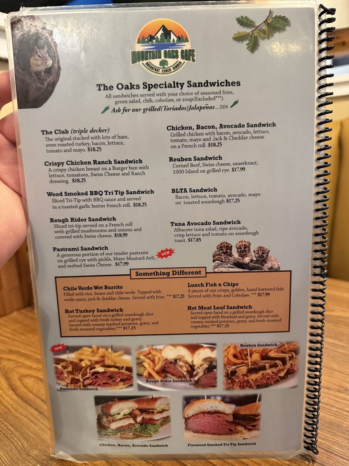 Menu at Mountain Oaks Cafe, Oakhurst