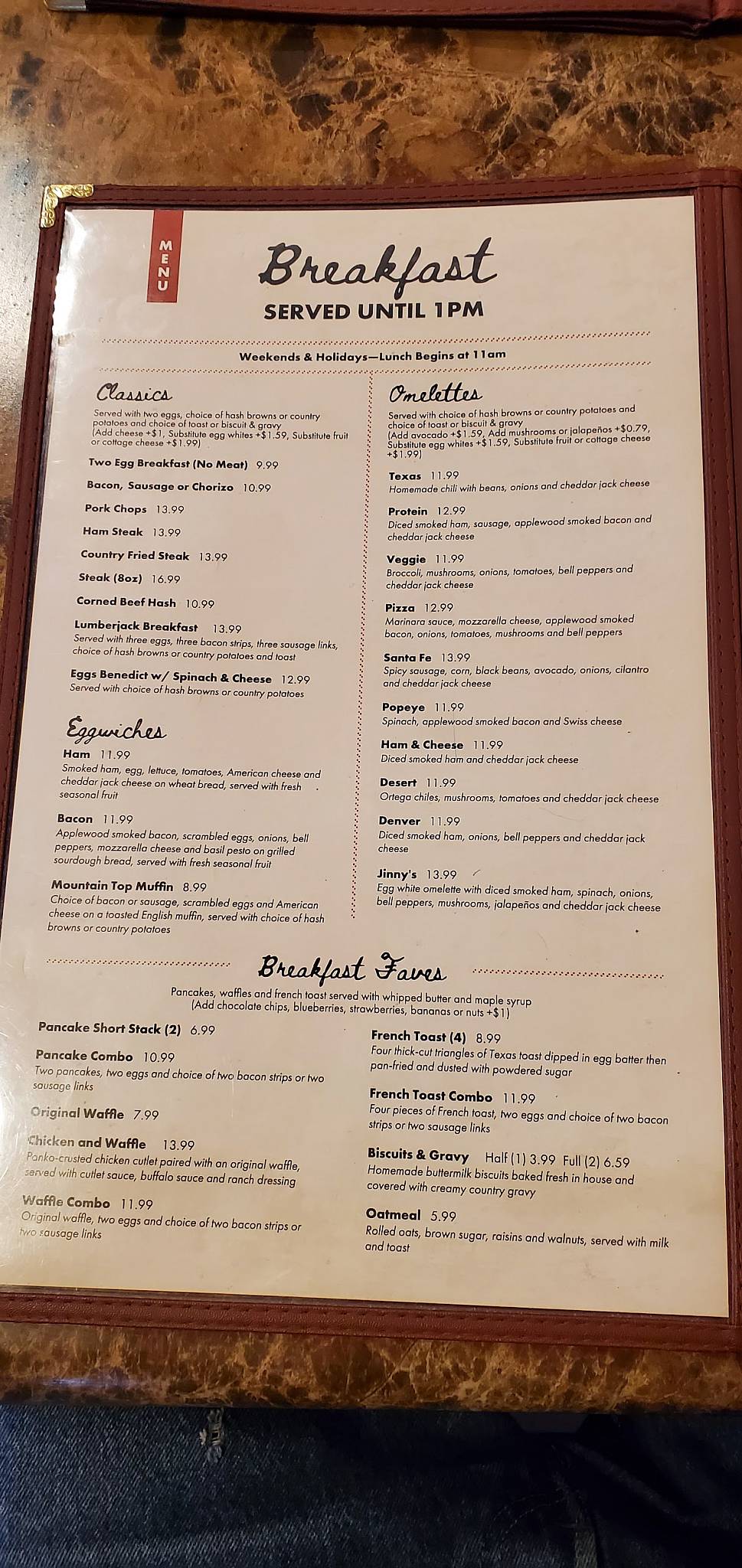 Menu at Mountain Top Cafe, Phelan, CA-138