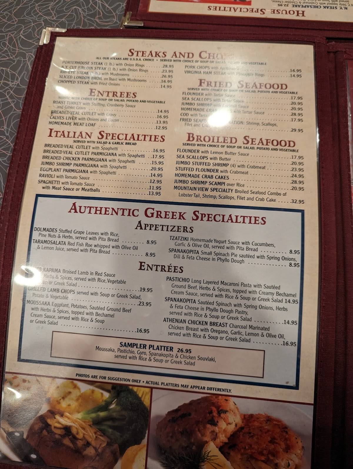Menu at Mountain View Diner fast food, Frederick