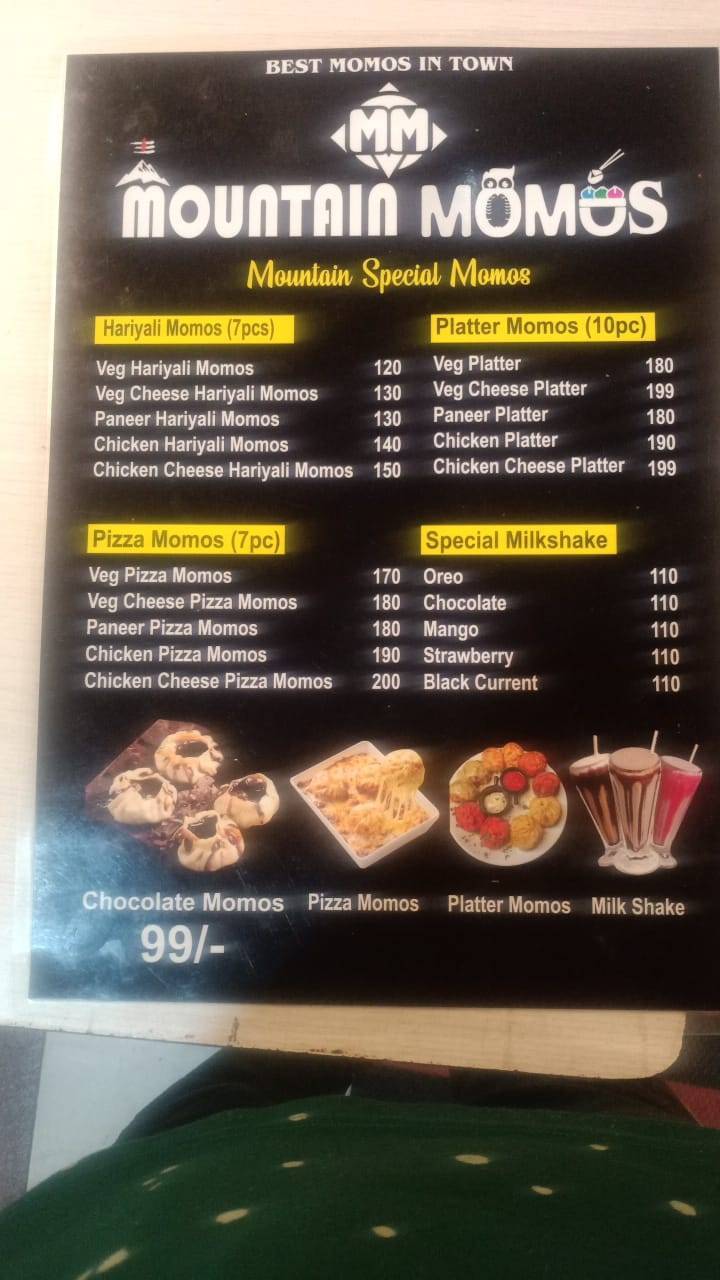 Menu at Mountain momos cafe, Virar