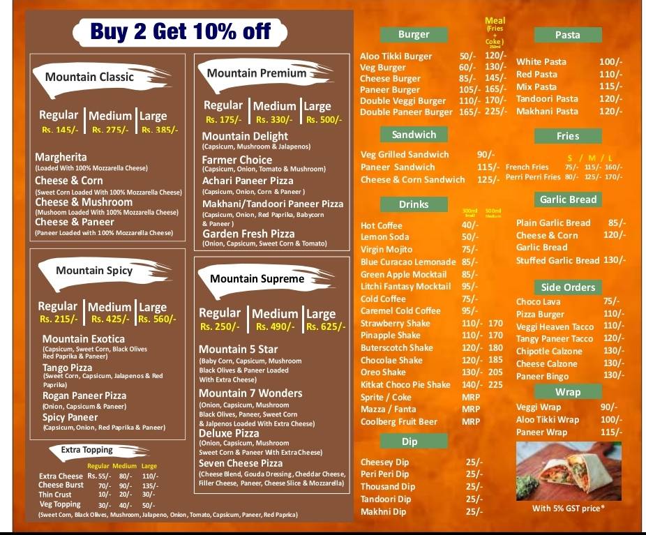 Menu at Mountain'S Pizza Club, Rampur Bushahr, Rampur Bushahr