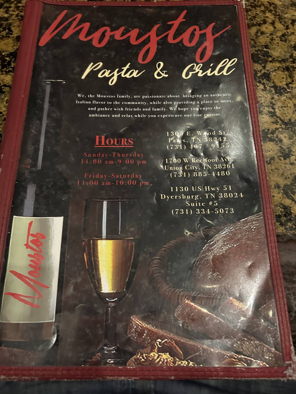 Menu at Moustos Pasta & Grill restaurant, Paris